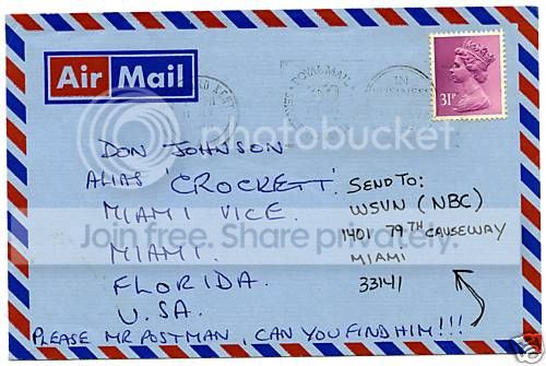 VICE FAN LETTER ENVELOPE! - Cooper & Burnett's Miami Vice Scrapbook ...